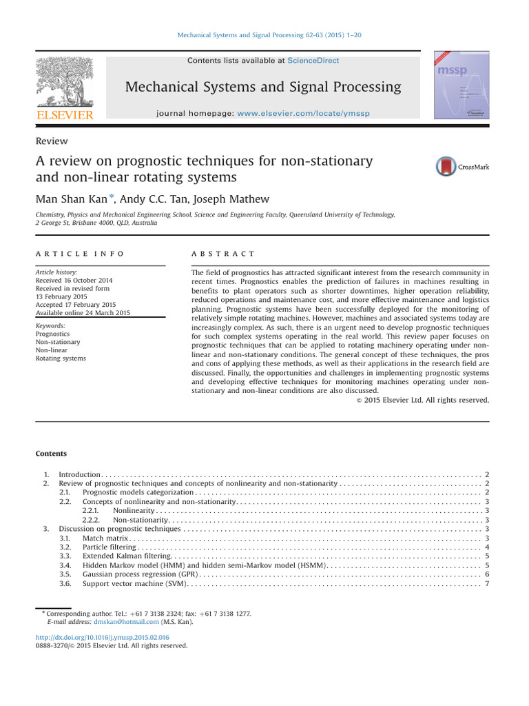 A review on prognostics techniques for non stationary and non linear rotating systems | PDF ...