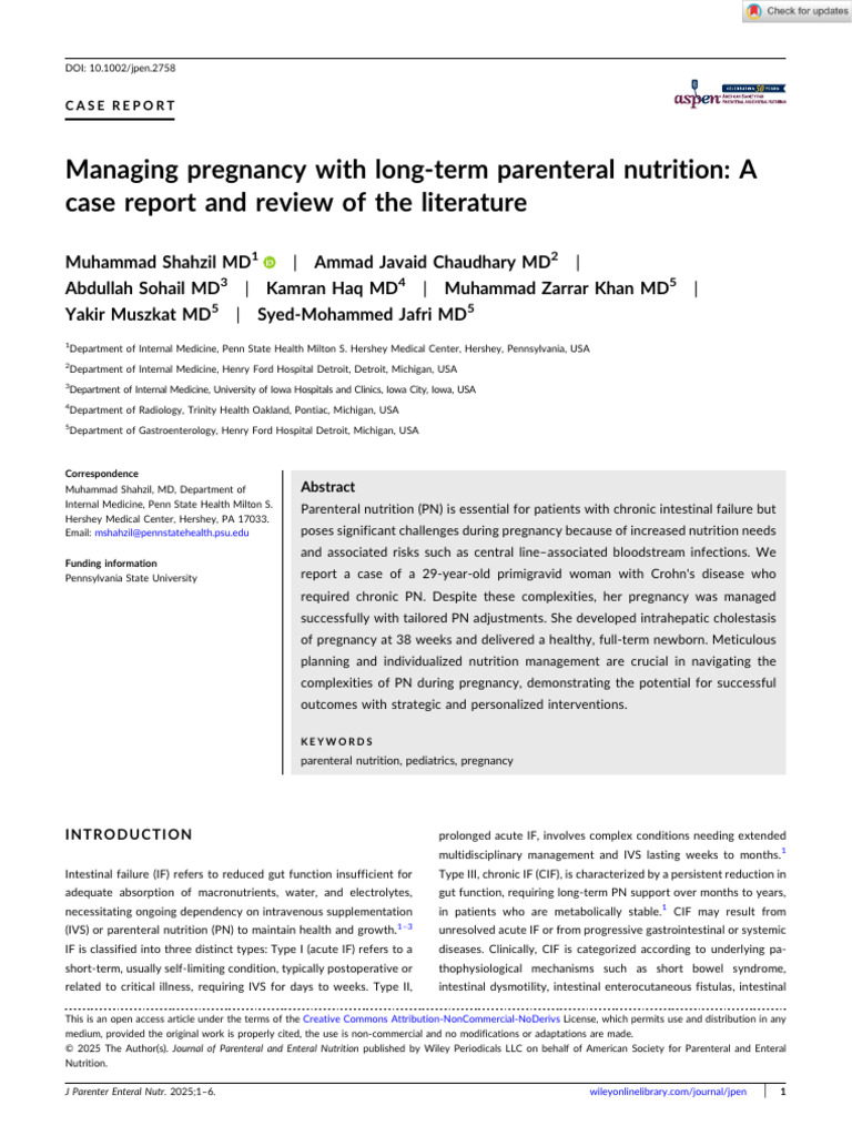 J Parenter Enteral Nutr - 2025 - Shahzil - Managing pregnancy with long ...