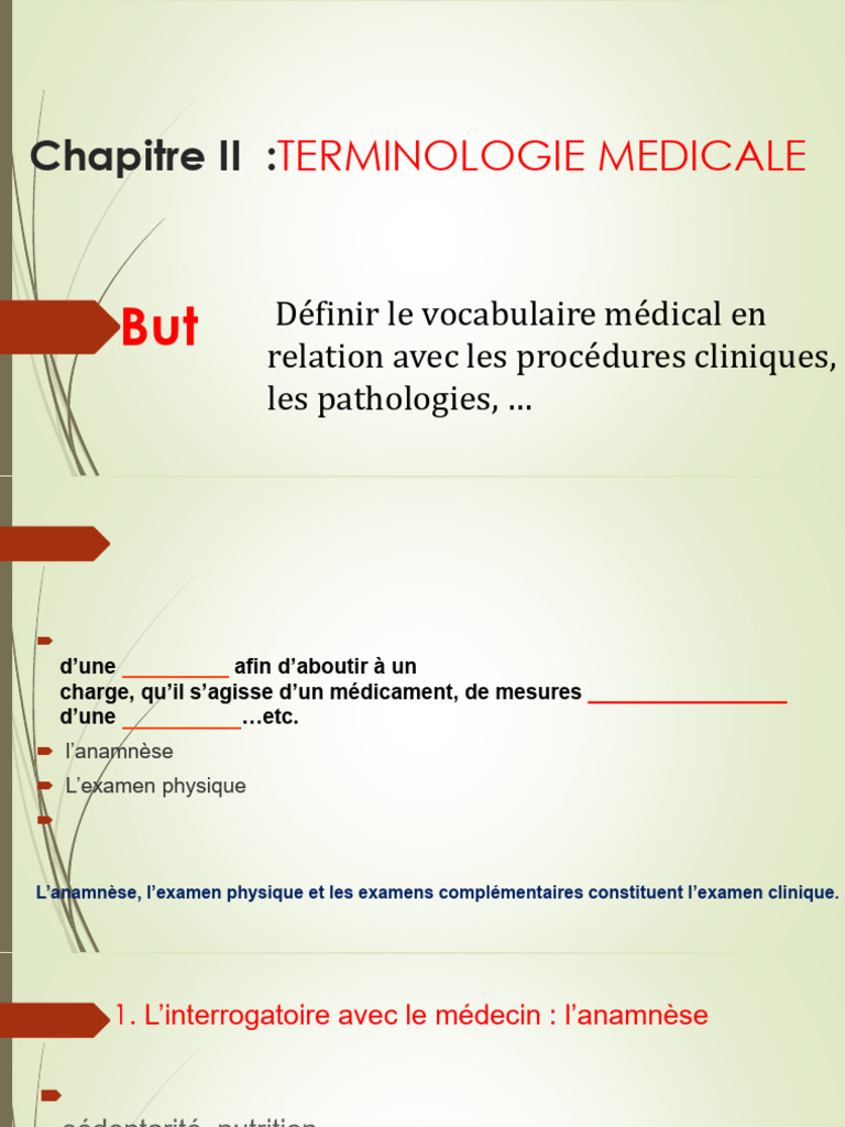 Terminologie Médicale et Vocabulaire | PDF | Examen physique | Médecine