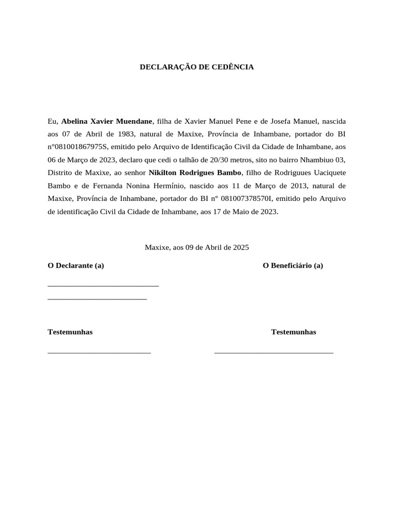 Declaracao de Cedencia | PDF