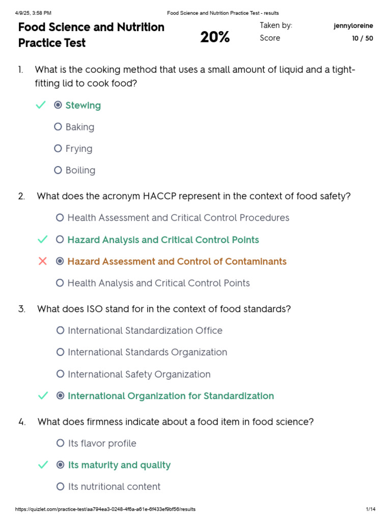 Food Science and Nutrition Quiz Guide | PDF | Nutrition | Diet & Nutrition