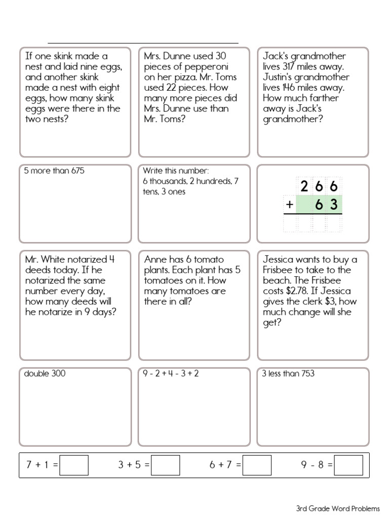 3rd Grade Word Problem Worksheets Book7 | PDF