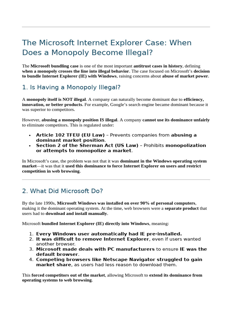 Microsoft's Bundling of Internet Explorer With Windows | PDF | Internet ...