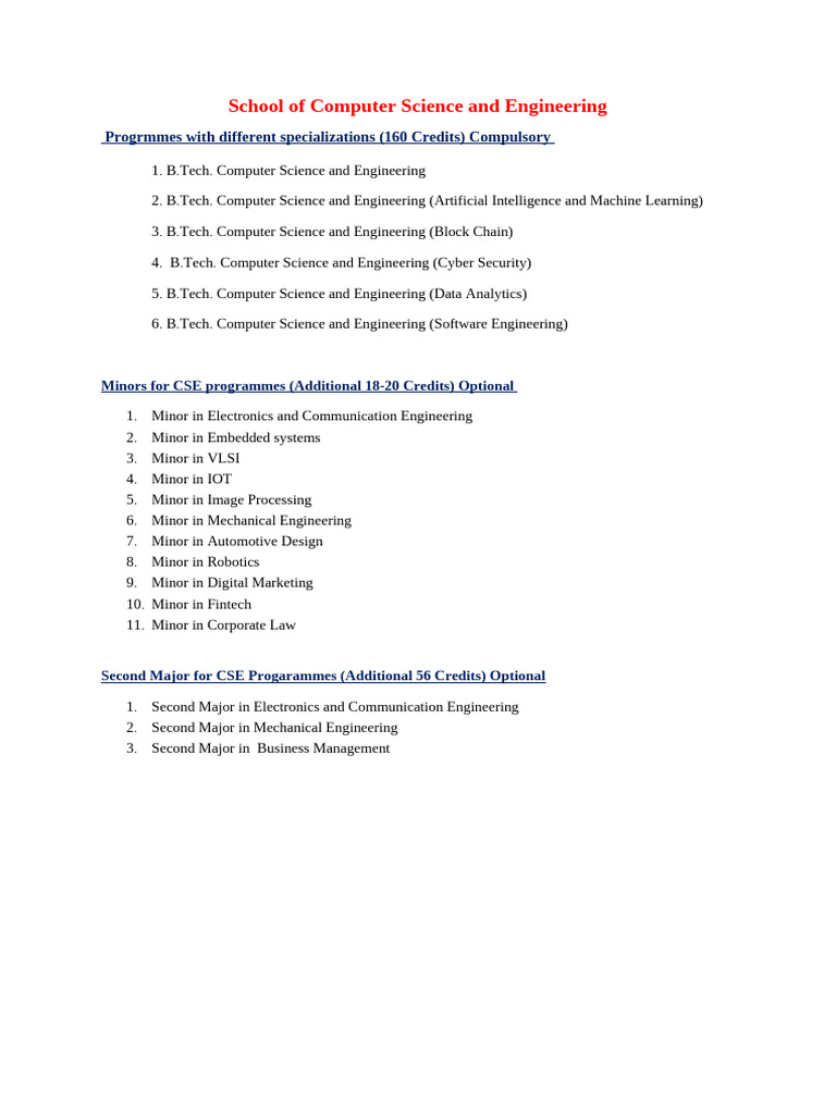 Programmes Minors and Second Majors | PDF | Engineering | Computer Science