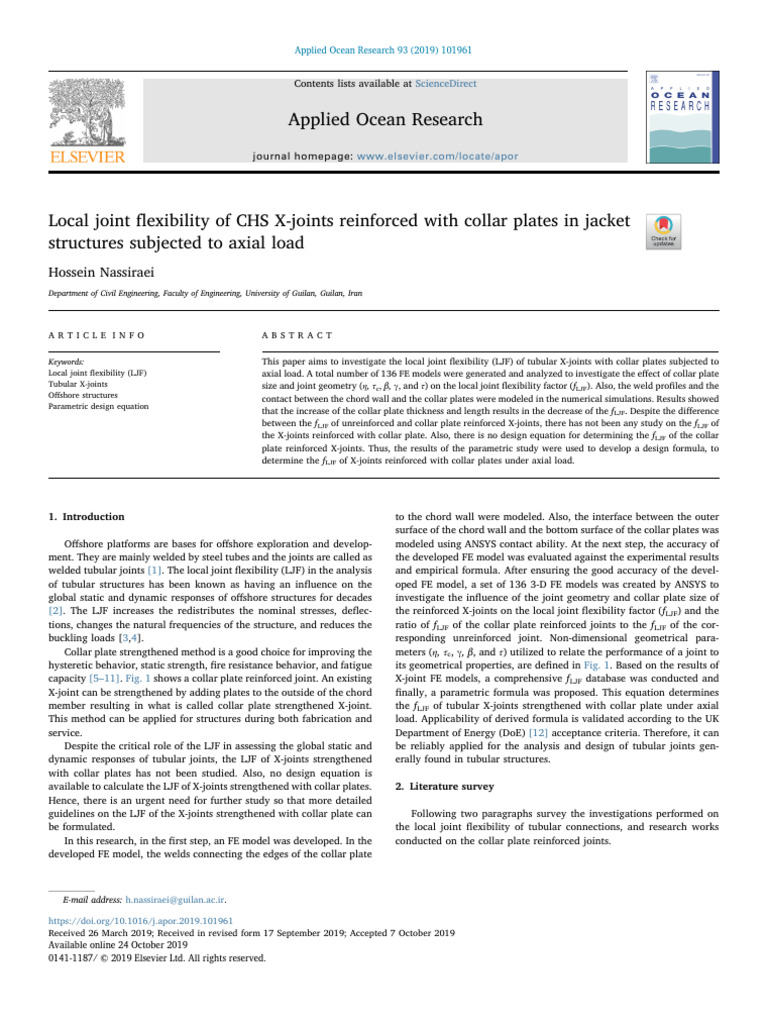 Local Joint Flexibility of CHS X-Joints Reinforced With Collar Plates ...