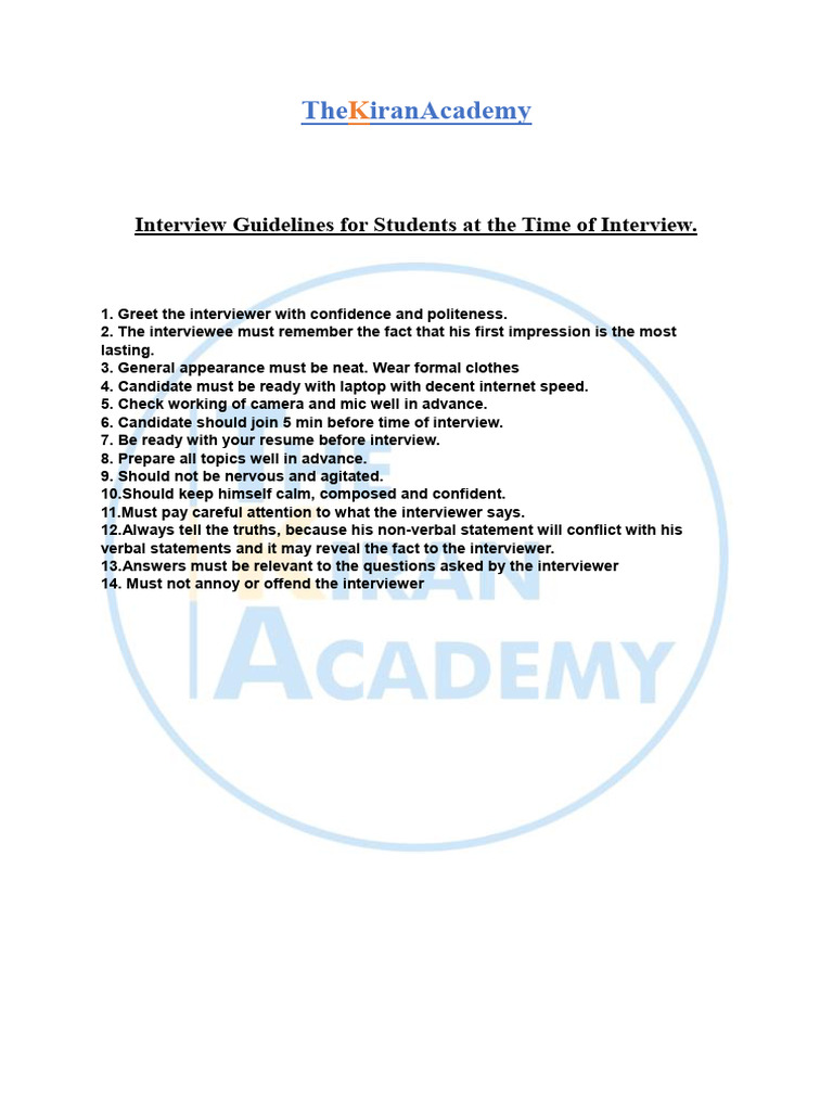 Student Interview Guidelines for Success | PDF