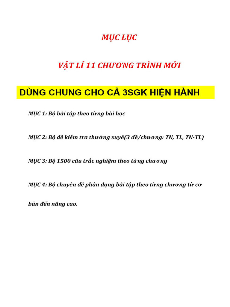 Bo Bai Tap Vat Li 11 Chuong Trinh Moi | PDF