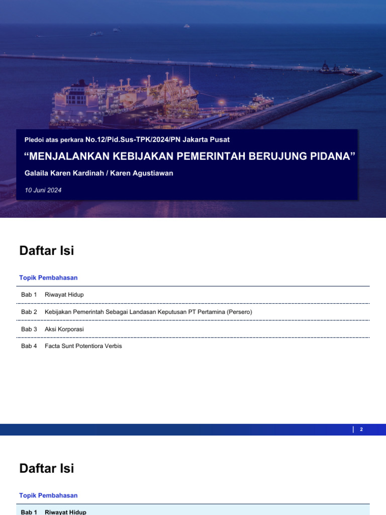 Powerpoint Karen Agustiawan Defence - Eks Dirut Pertamina | PDF