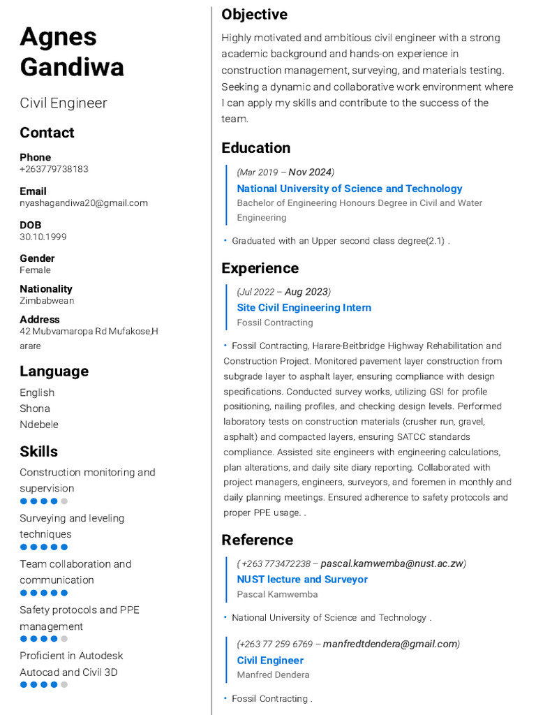 Agnes Gandiwa Resume | PDF | Engineering