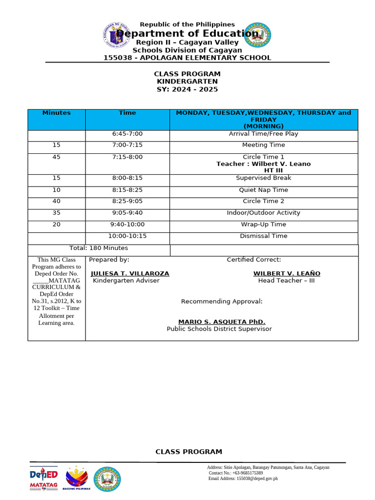 Apolagan Es MG Class Program S.Y 2024-2025 | PDF | Learning | Schools