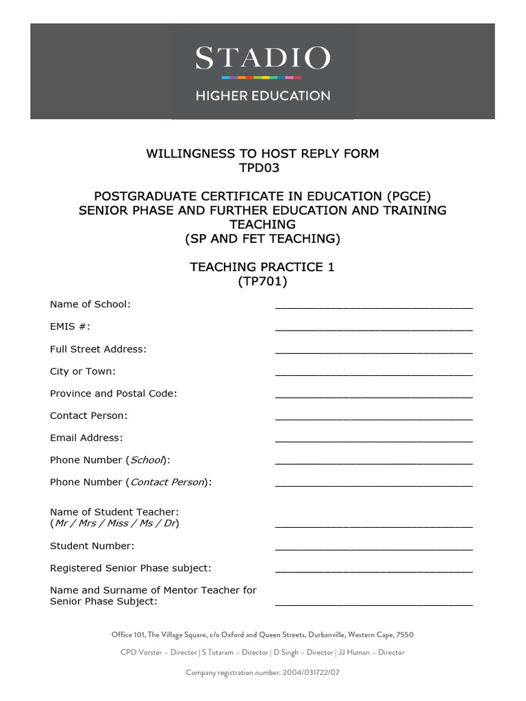 Willingness To Host Form | PDF | Teachers | Education Theory