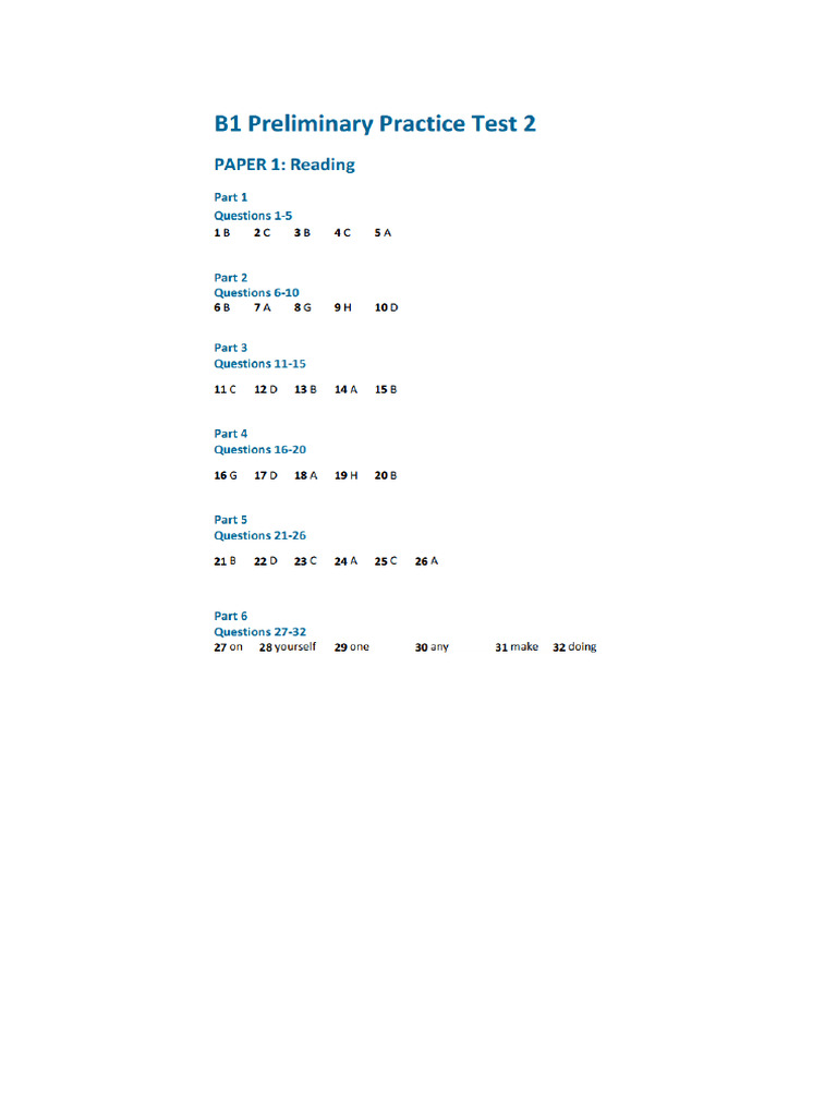 B1 Task 3 Reading T2 KEY | PDF
