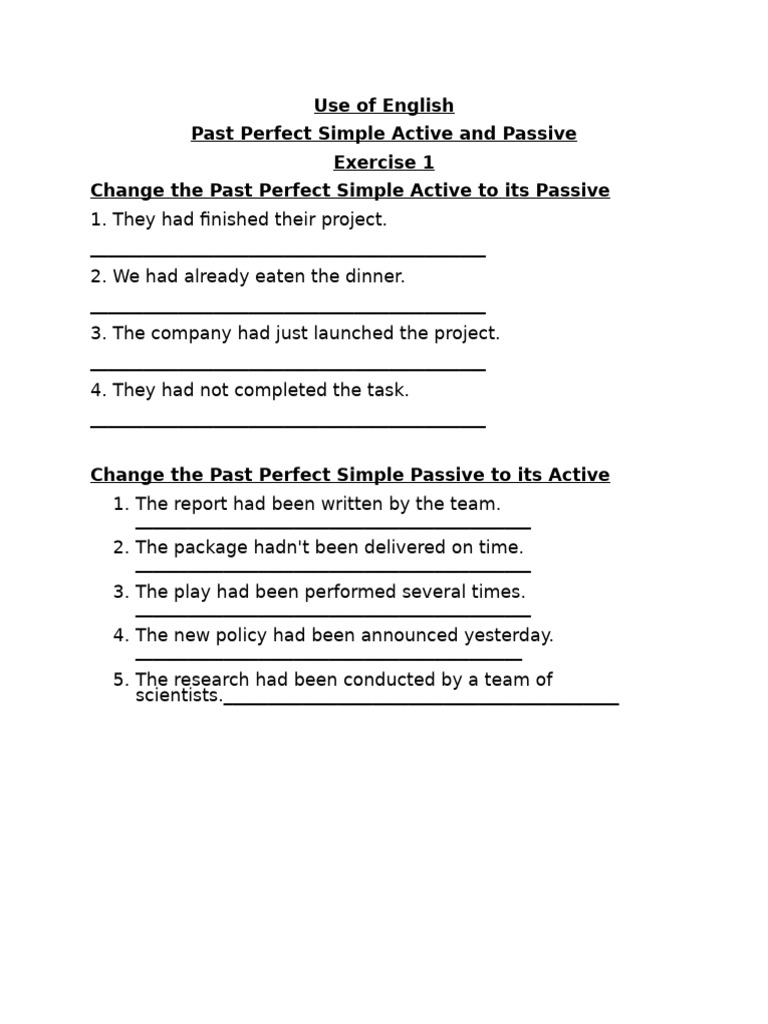 Past Perfect Tense: Active & Passive Exercise | PDF