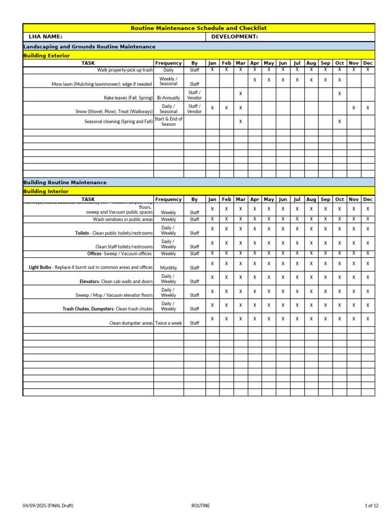 Sample format for Preventive Maintenance Schedule Excel from RCATs ...