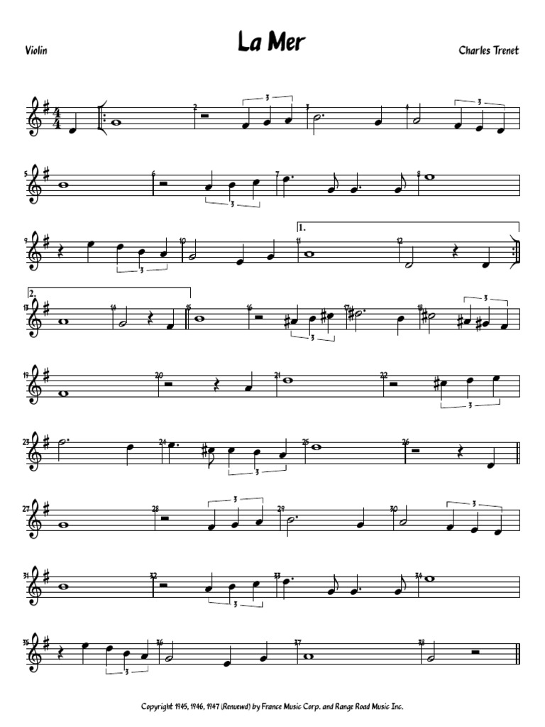 La Mer by Charles Trenet: Sheet Music | PDF | Musical Compositions ...