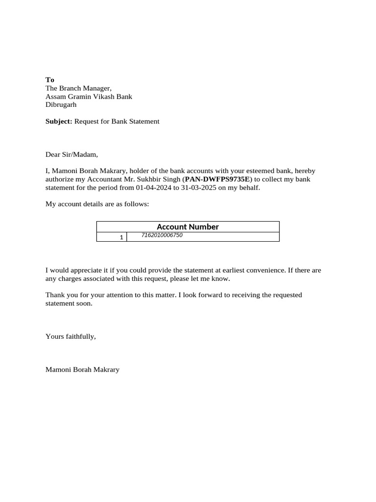 Application For Bak Statement of Mamoni Borah Makrary | PDF