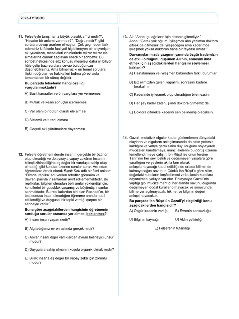 tyt-felsefe-son-14-yil-cikmis-sorular | PDF