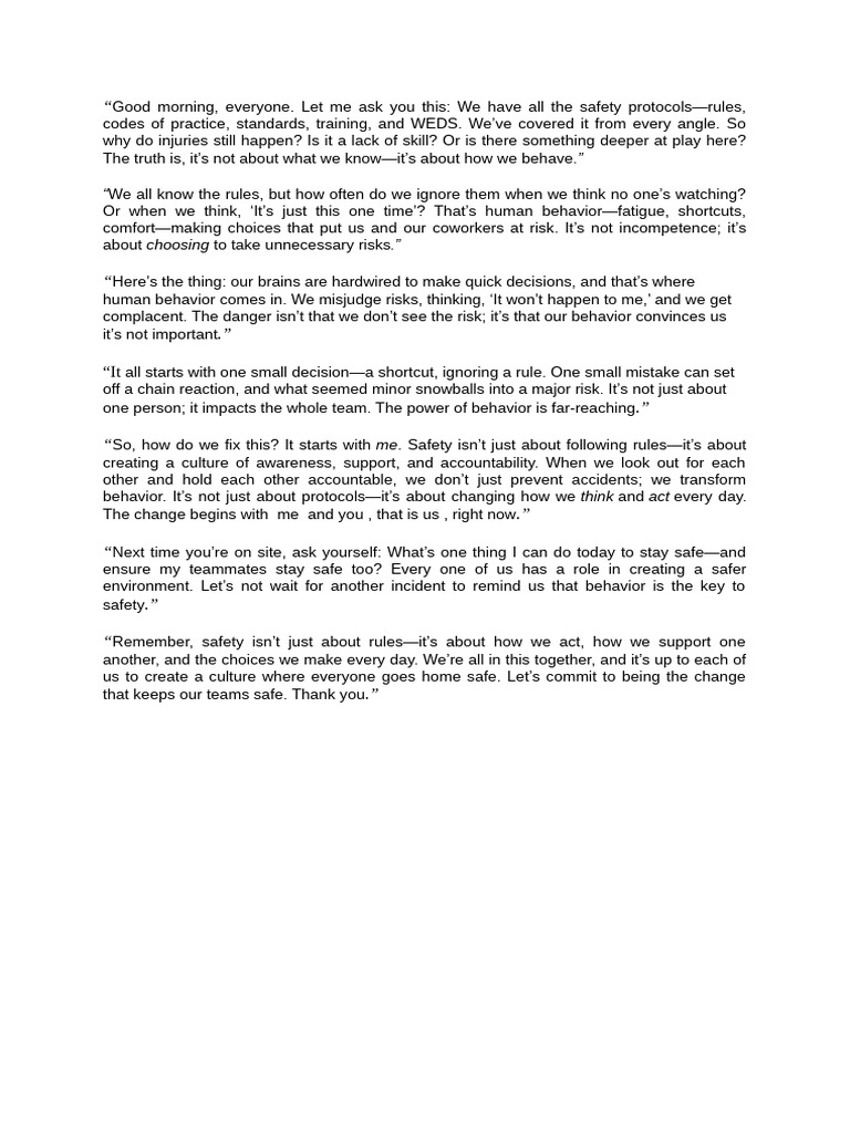 Safety Topic Script | PDF