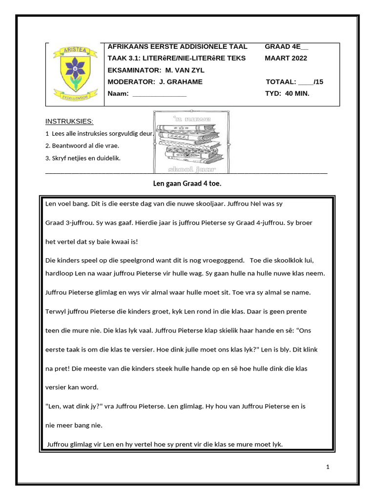 Afr Eat Begrip Taak 3.1 Begrip Maart 2022 Vraestel | PDF