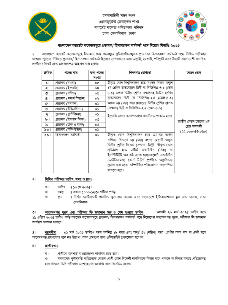 Circular Faculty Member and Account Officer For Cadet Colleges 2025 ...