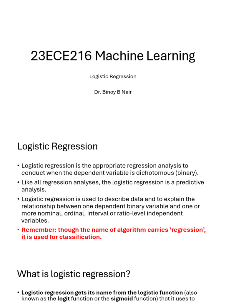 09_23ECE216_LogisticRegression | PDF | Logistic Regression | Regression Analysis