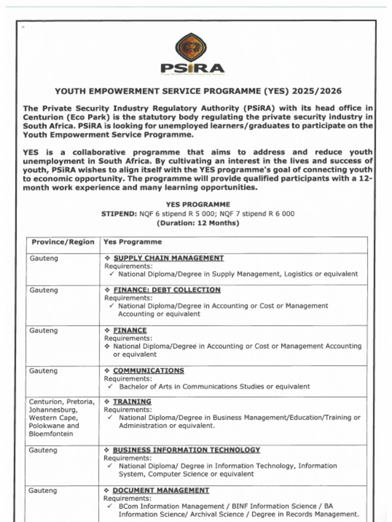 Psira Yes Programme | PDF