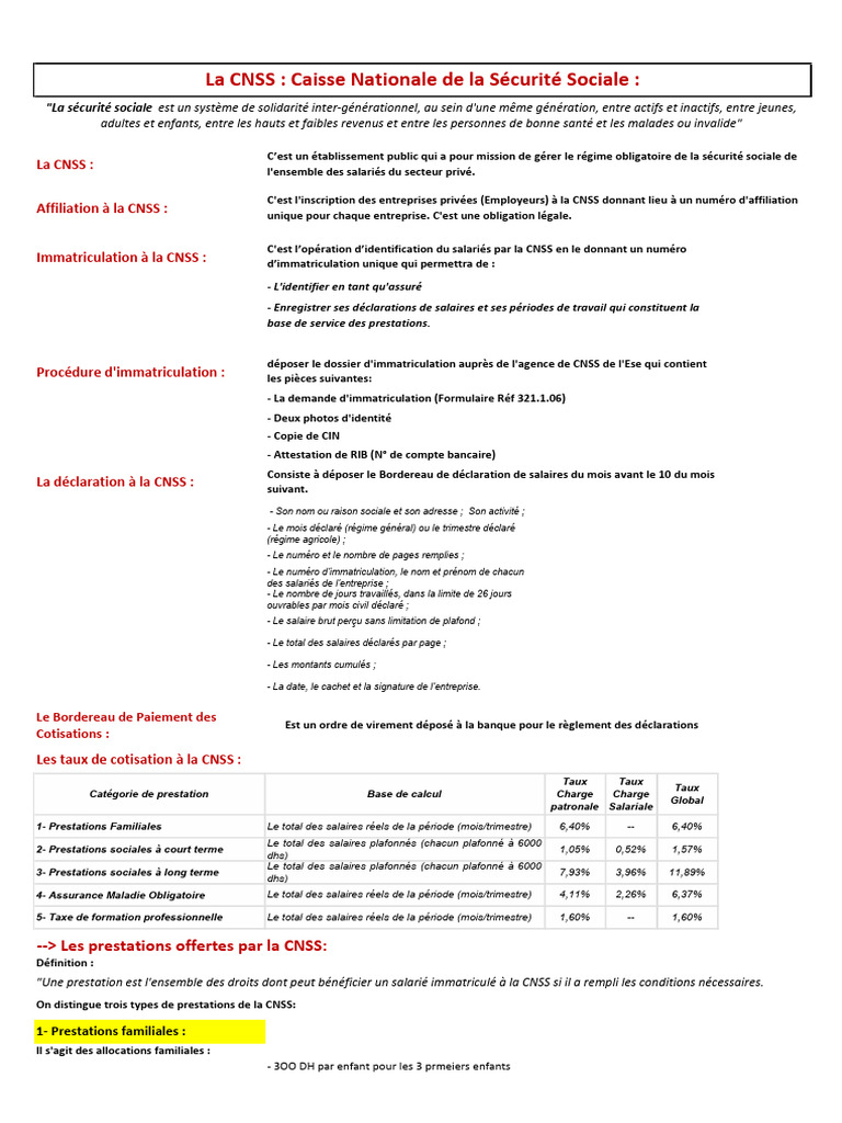Guide sur la CNSS et ses prestations | PDF | Salaires | Retraite