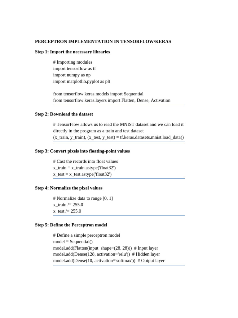 Perceptron Model with TensorFlow/Keras | PDF
