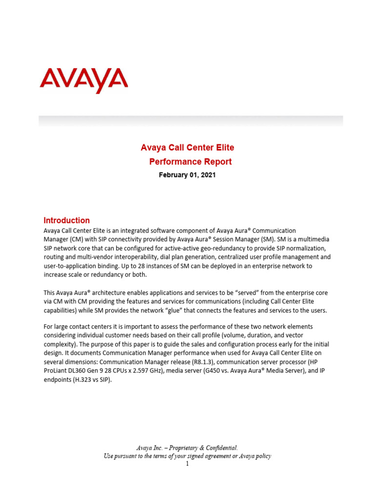 Avaya Aura CC Elite Performance Report Feb 2021 | PDF | Session ...
