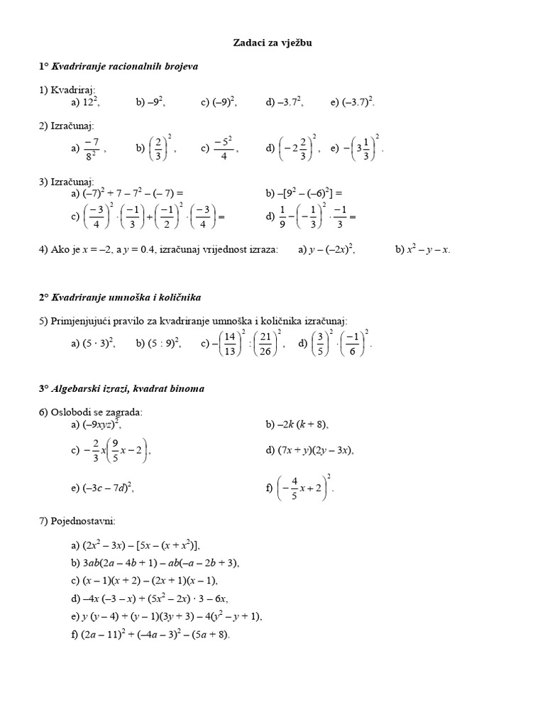 Kvadriranje Vjezba | PDF