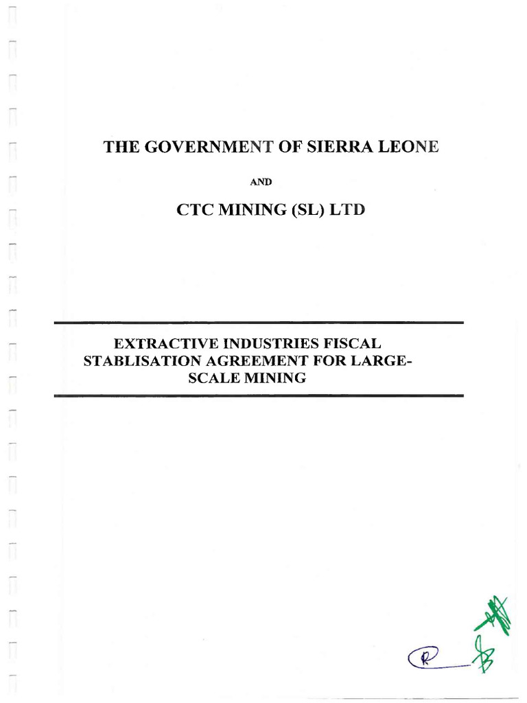 CTC Mining Agreement with Sierra Leone | PDF | Indemnity | Taxes