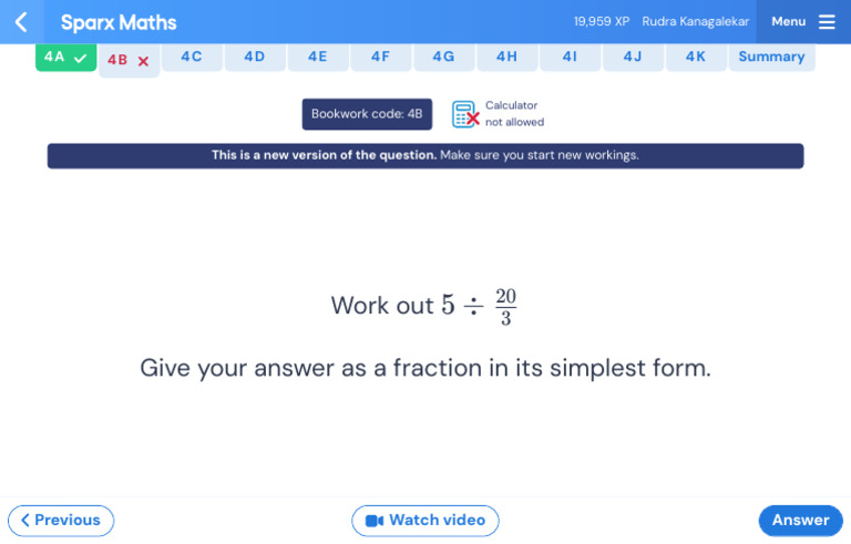 Sparx Maths: Fraction Division Task | PDF
