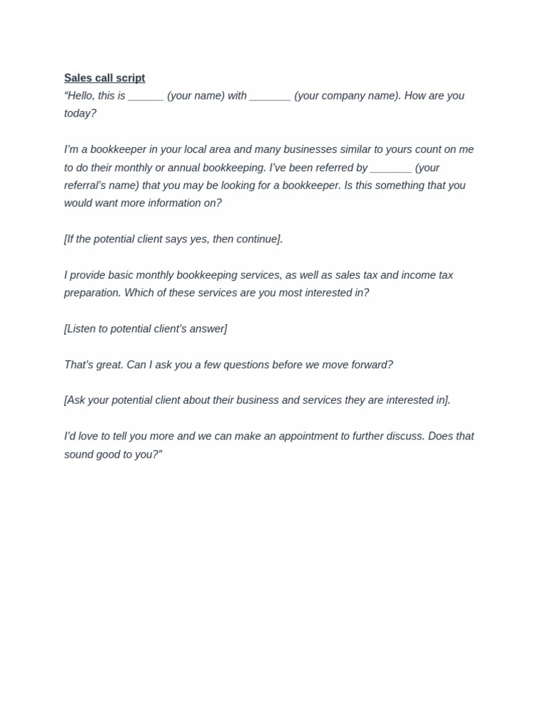 8a +Sales+Call+Script | PDF