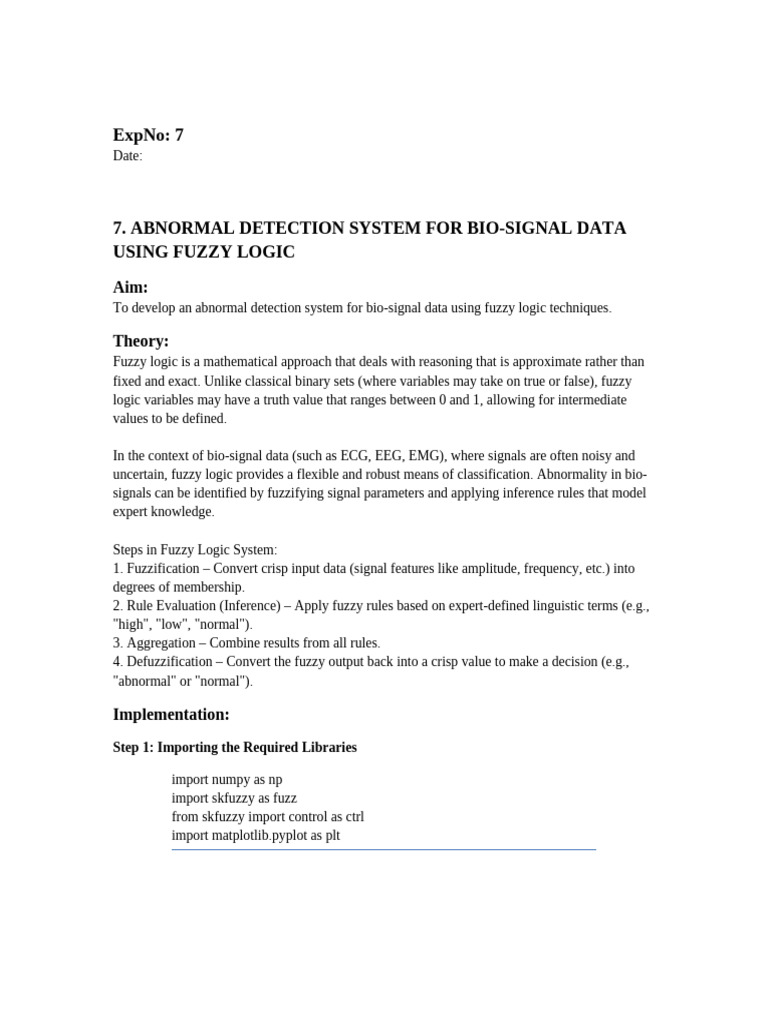 Exp7 FuzzyLogic AbnormalDetection | PDF | Fuzzy Logic | Logic