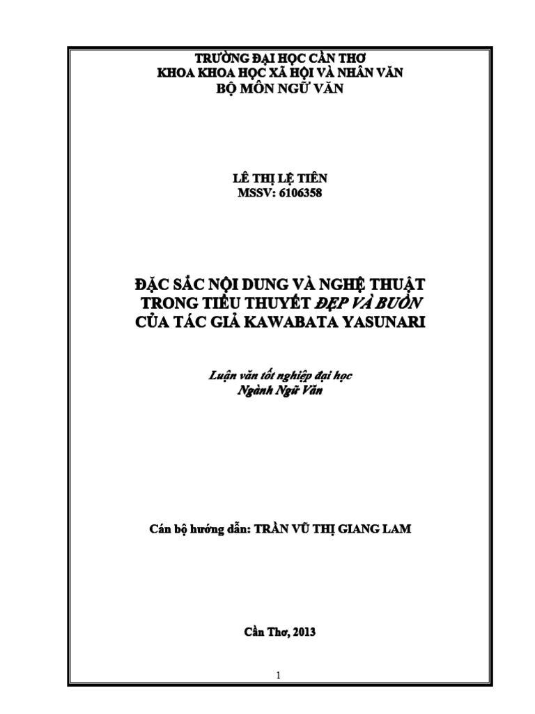 (123doc) Dac Sac Nghe Thuat Trong Tieu Thuyet Dep Va Buon Cua Tac Gia Kawabata Yasunari | PDF