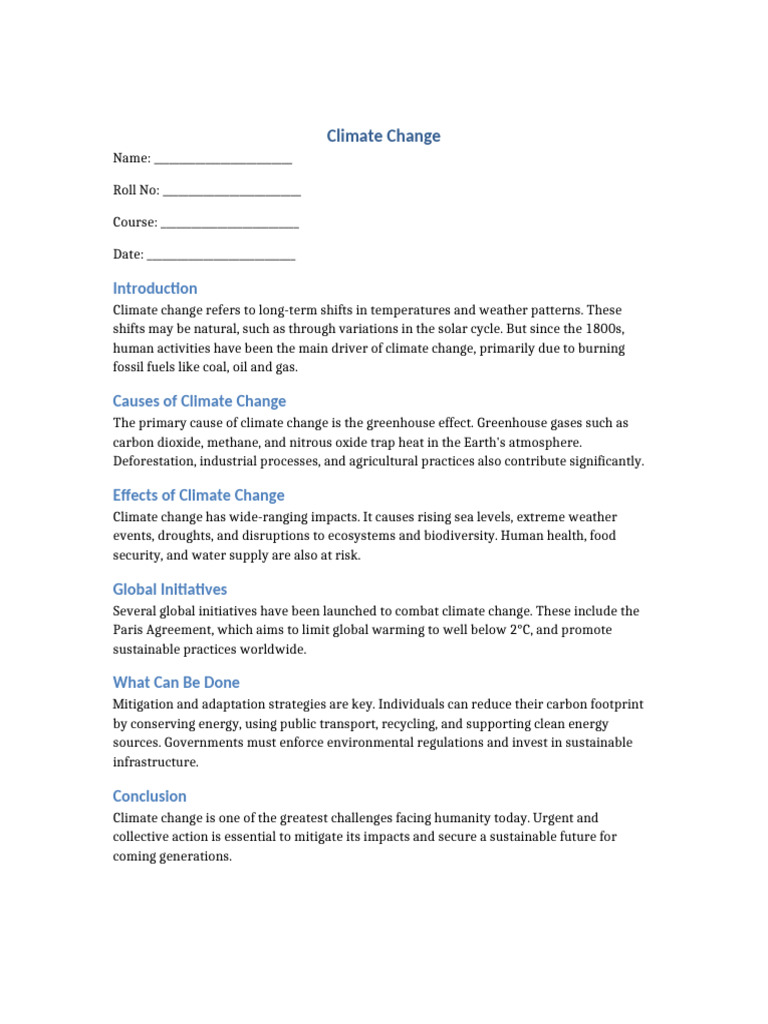 Climate Change Assignment | PDF