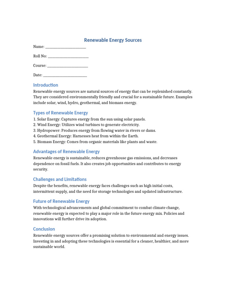 Renewable Energy Sources Assignment | PDF