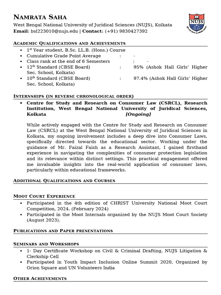CV_1st_Year_Namrata_Saha | PDF