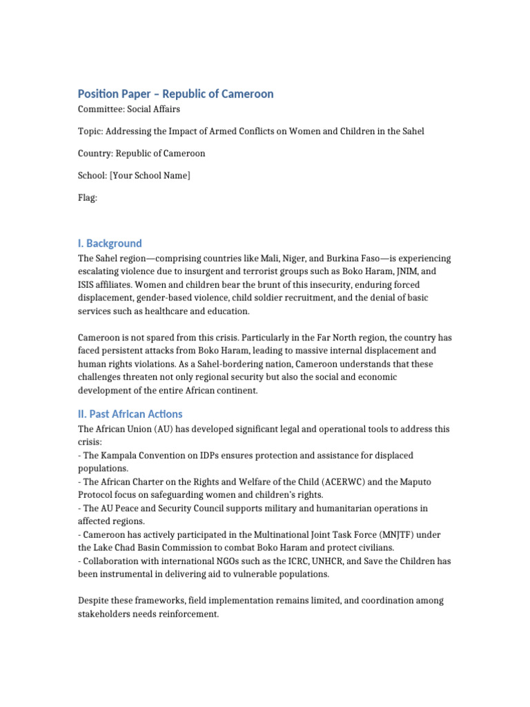 Cameroon Position Paper MAU | PDF | Internally Displaced Person | Boko ...