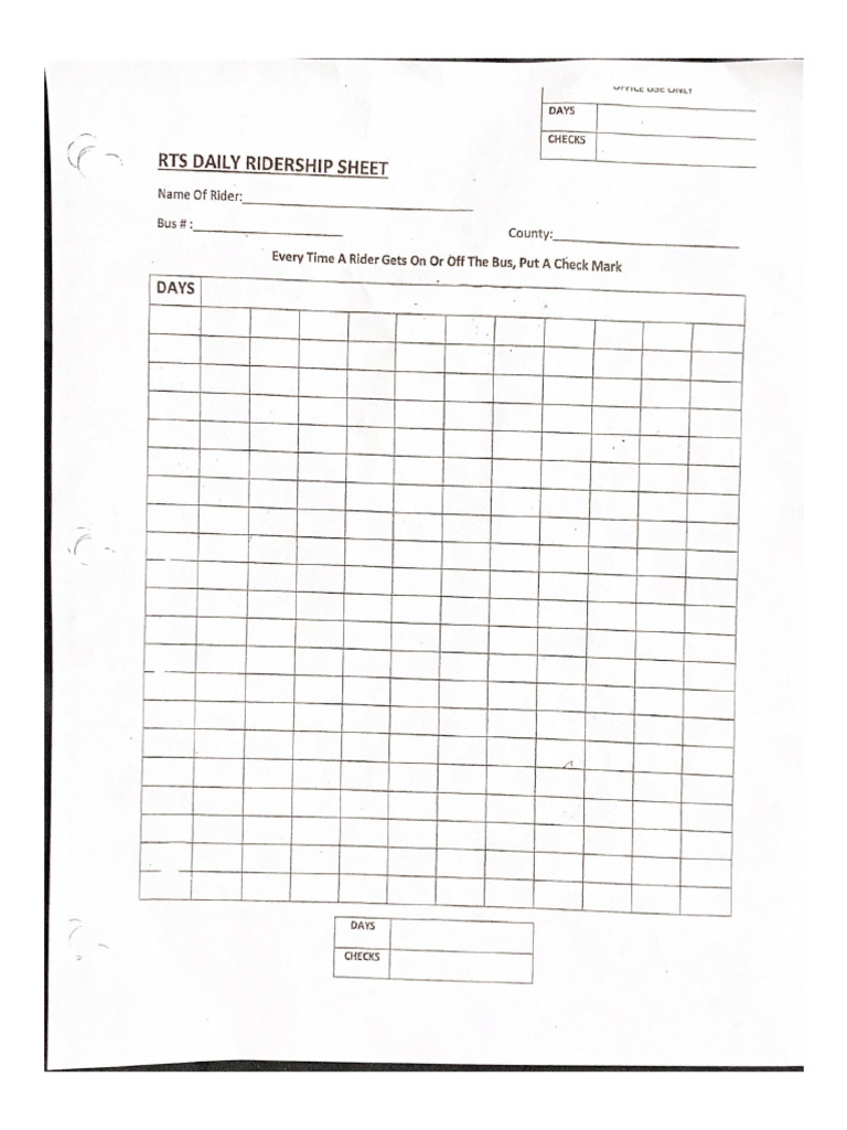 RTS DAILY RIDERSHIP SHEET | PDF
