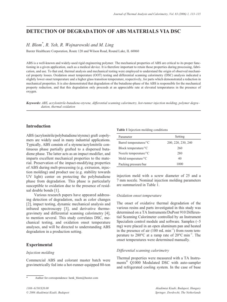 ABS Degradation Detection via DSC Analysis | PDF | Differential ...