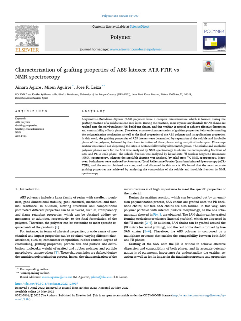 Characterization of Grafting Properties of ABS latexes-FTIR-NMR | PDF ...