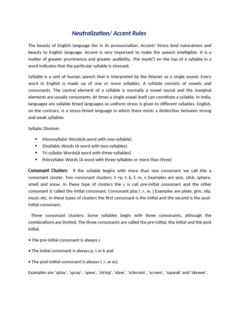 Neutralization Accent Rules | PDF | Stress (Linguistics) | English Language