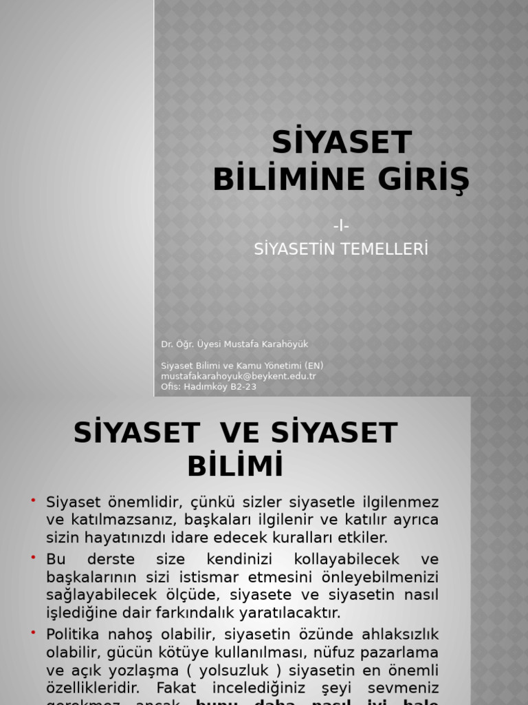 Siyaset Bilimine Giriş: - I-Siyasetin Temelleri | PDF