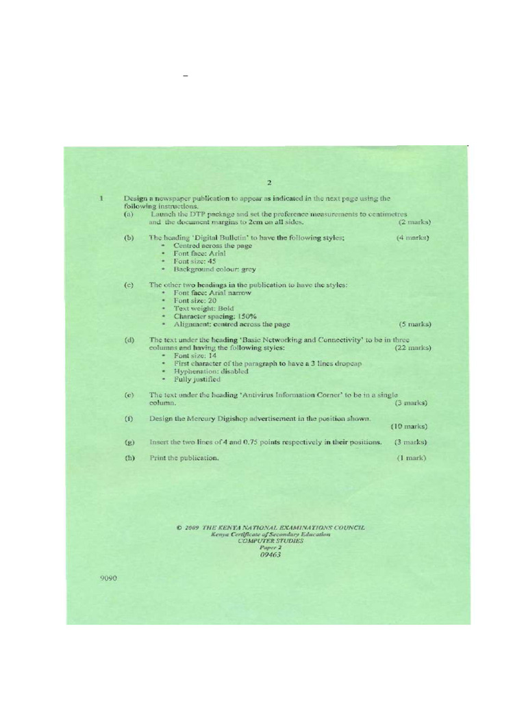 KCSE Computer Studies DTP Past Papers | PDF