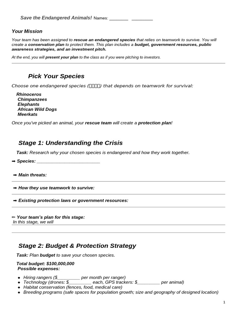 U6 Animal Groups ?? Rescue Plan | PDF | Endangered Species