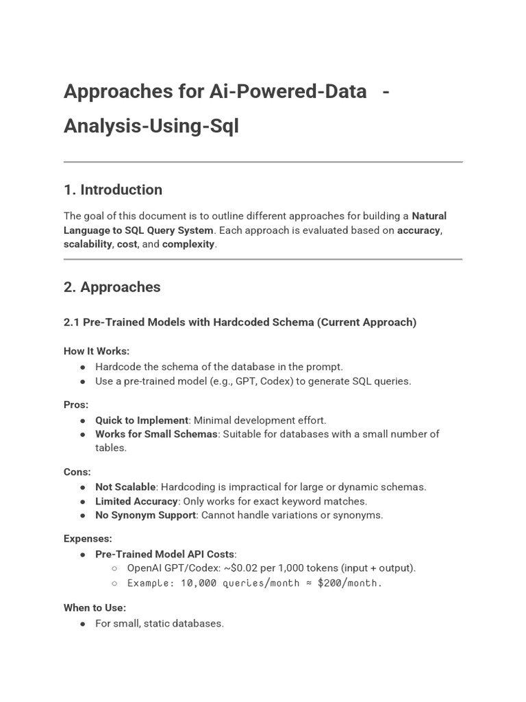 Approaches for Ai Powered Data Analysis | PDF | Databases | Information Retrieval
