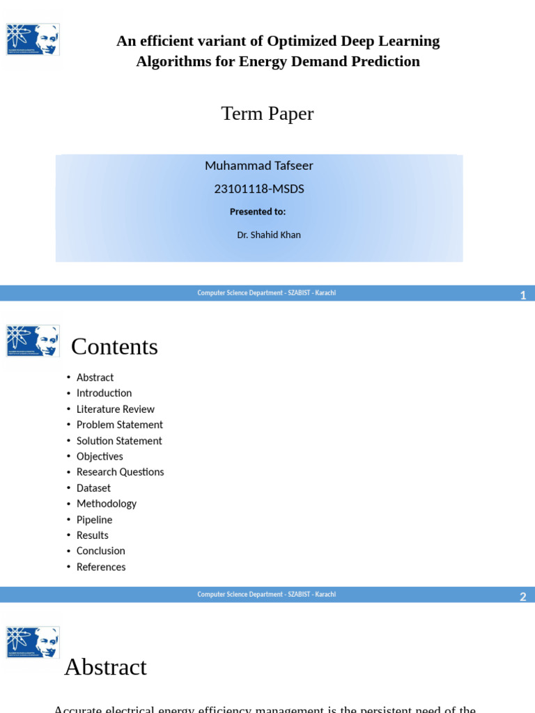 Term Paper Presentation M. Tafseer-23101118 (MSDS-Fall-2024) | PDF | Machine Learning | Forecasting