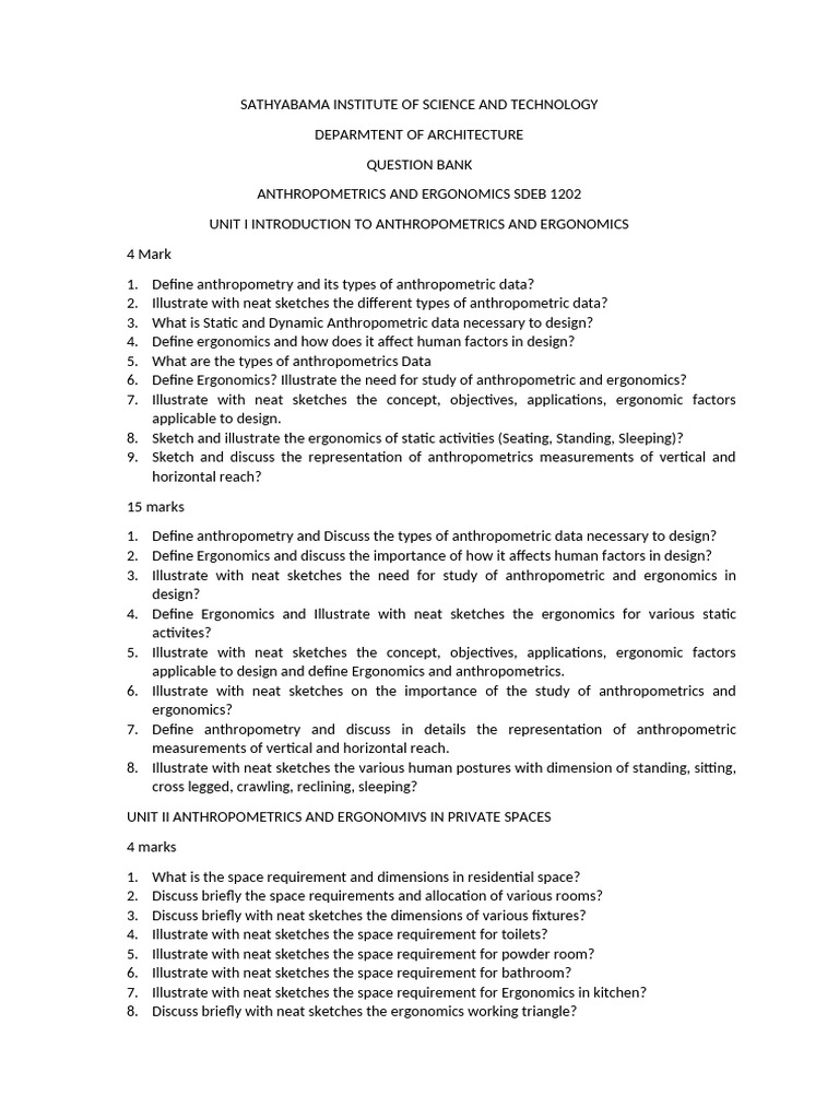 Anthropometrics and Ergonomics Overview | PDF | Anthropometry