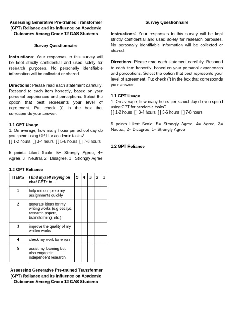 Survey Questionnaire (1) (1) | PDF | Likert Scale | Cognitive Science